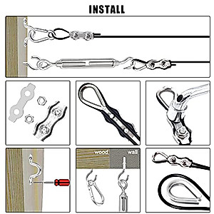 BESTEEL String Light Hanging Kit with 200 Feet Nylon Coated Stainless Steel 304 Wire Rope, String Lights Suspension Kit Included Enough Accessories, Humanized Collocation, Easy to Install