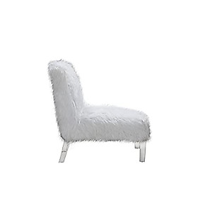 Iconic Home Fabio Accent Side Chair Sleek Stylish Faux Fur Upholstered Armless Design Acrylic Legs Modern Contemporary, White