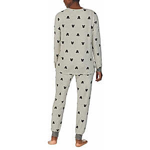 Disney Womens 2 Piece Cozy Pajama Set (Gray Mickey Mouse, Medium)