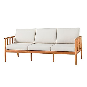 Walker Edison Dekian Modern Outdoor Spindle Style Triple Lounge, 75 Inch, Natural