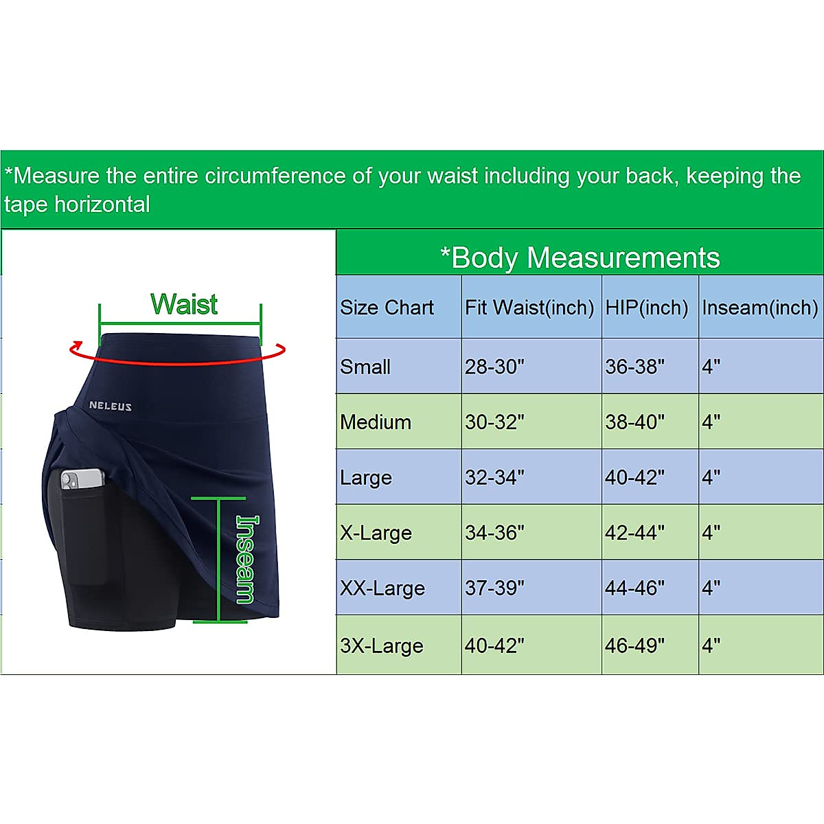 NELEUS Women's 2 in 1 Tennis Skirts with Pockets High Waisted Athletic Running Shorts Golf Skirt,Black/Grey/White,3 Pack,3X-Large