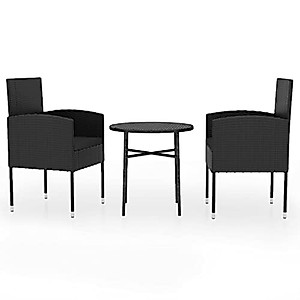 qiangxing 3 Piece Patio Dining Set Outdoor Patio Dining Set Outdoor Patio Furniture Patio Set Patio Table and Chairs Set Poly Rattan Black 3098036