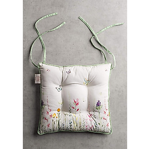 Maison d' Hermine Chairpads 100% Cotton Set of 2 Polyester Filling Cushion/Pillow Decorative Chair Pads with Ties for Kitchen, Party, Home & Camping, Botanical Fresh, Placed - Spring/Summer (16"x16")