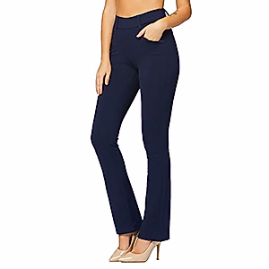 Premium Women's Stretch Dress Pants - Wear to Work - Ponte Treggings - Bootcut - Navy Blue - DP-Boot-Full-Navy-L