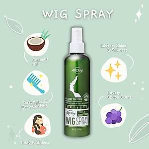 AllDay Locks Synthetic Wig Spray | Revitalizes & Refreshes | Cleanses & Extends Lifespan of Wigs & Hairpieces | Soft & Fresh Leave-In Conditioner, Grape Scent | 8 oz