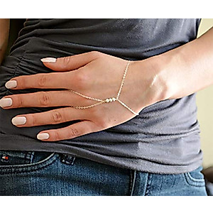 YERTTER Dainty Hand Chain Bracelet Pearl Finger Chain Rings Hand Jewelry for Women Bracelets Jewelry Gift for Teen Girls