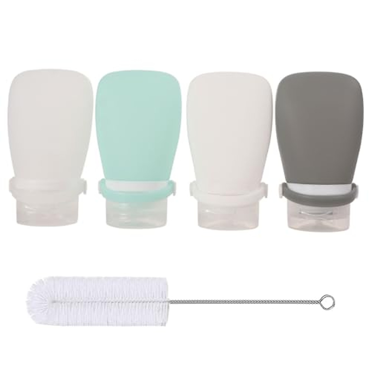 Ksooly 4-Pack 2Oz. Squeeze Salad Dressing Bottles with Fastening Belt | Small Dressing Container to Go | Portable Sauce Bottle Condiment Bottles | Food-grade Silicone, BPA Free