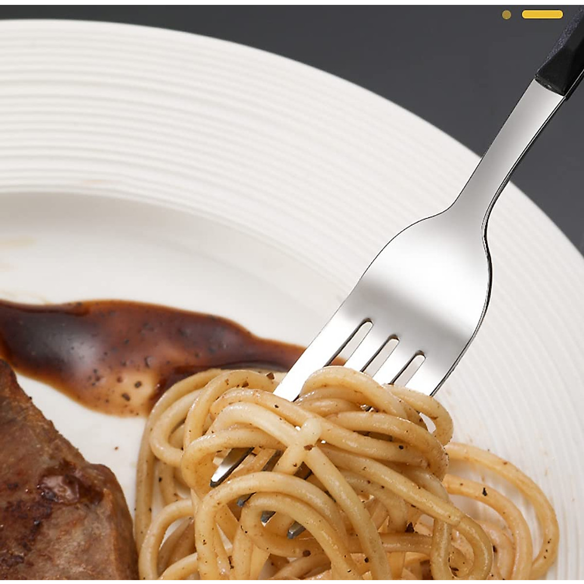 40-Piece Silverware Set with Steak Knives for 8, Food-Grade Stainless Steel Utensils Set Modern Spoons Forks Knives,Tableware Cutlery Set For Home Restaurant Hotel, Mirror Finish Black Handle