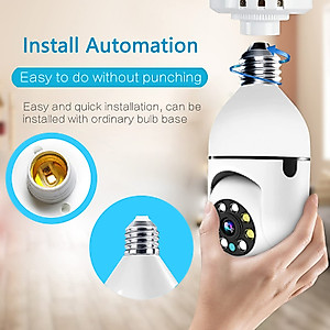Hicvers Light Bulb Camera, 2MP WiFi Camera, Adjustable Vertical 90°Horizontal 355°, With Night Vision, Motion Detection Tracking, 2 Way Talk, Alexa Compatible, White