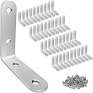 LuckIn 40 Pack Corner Brace 2" x 2", Heavy Duty L Brackets for Shelves and Wood, Stainless Steel Right Angle Bracket with Screws, 50mm x 50mm