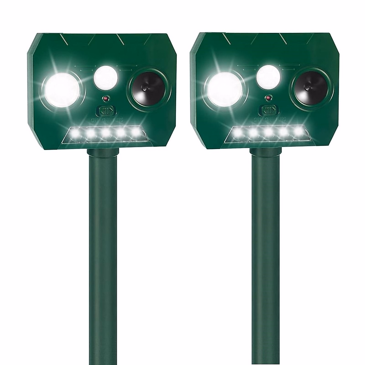 2 Pcs Solar Ultrasonic Animal Repellent 2024 Newest Cat Deterrent Outdoor with Motion Detector & Flash Light to Repel Squirrel, Cat, Deer, Skunk, Rabbit, Dog, Raccoon, Bird for Yard Lawns