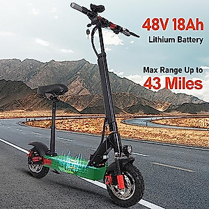 Electric Scooter 1200W/500W, 28-30 Mph & 28-43 Miles Electric Scooter for Adults, 48V Large Capacity Battery, 10'' Off Road Tires Dual Disc Brake, Folding E Scooter for Commuting/Off Road