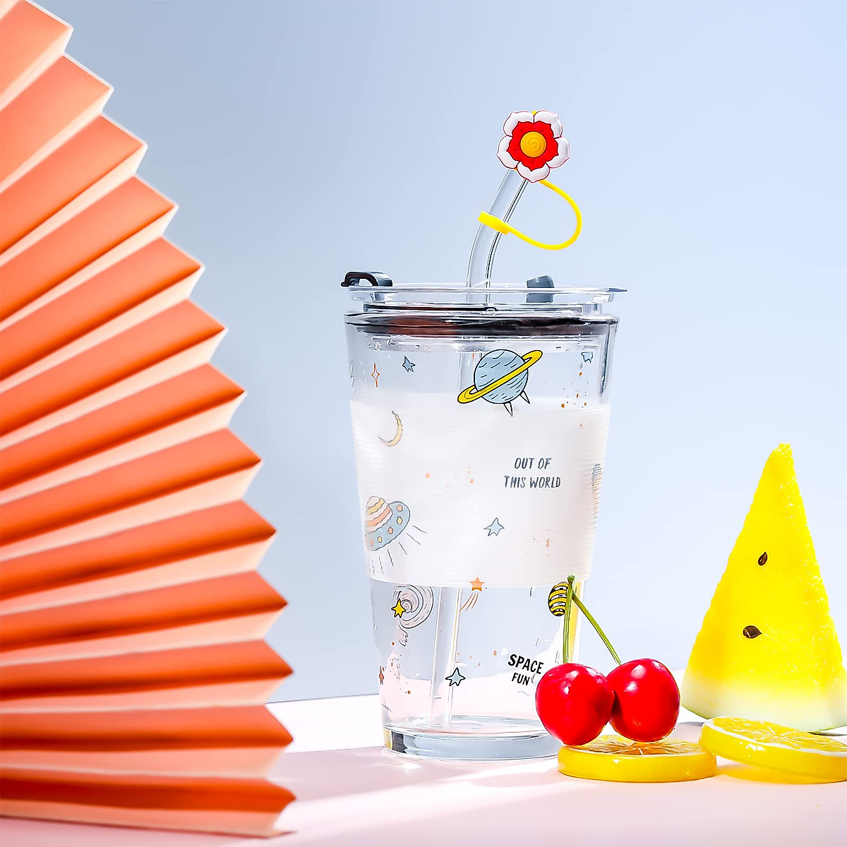 6 Pieces Straw Covers Cap Silicone Straw Tips Cover Straw Toppers for Reusable Straws Drinking Straw Lids Cute Dust-proof Straw Plug for 6-8 mm(1/4 Inch) Straw Travel Home Outdoor (Flower)