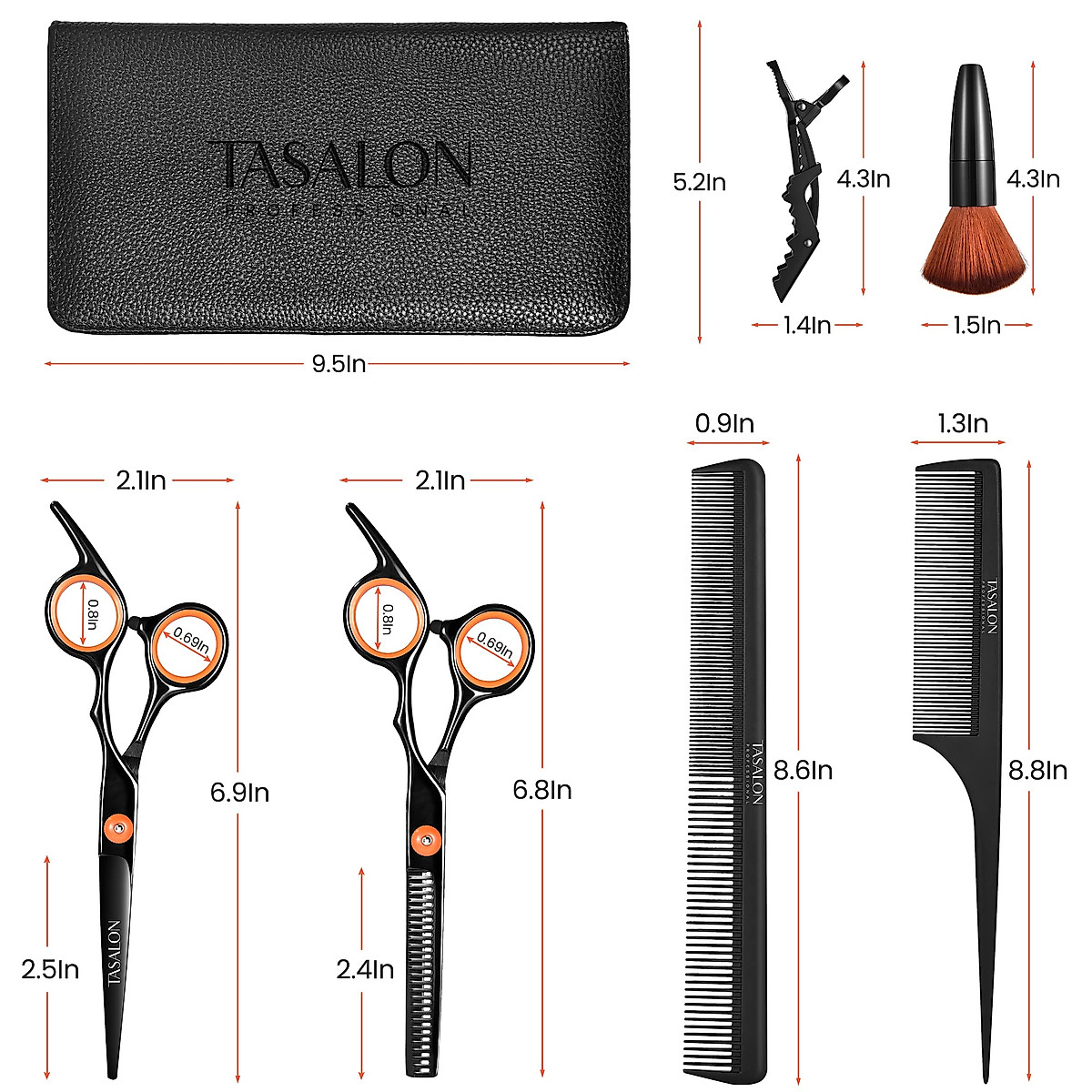 TASALON Hair Cutting Scissors Kit- All-in-1 Set of Hair Cutting Scissors - Professional Hair Shears, Thinning Scissor, Hair Comb, Neck Duster in Leather Bag -Haircut Scissor Kit
