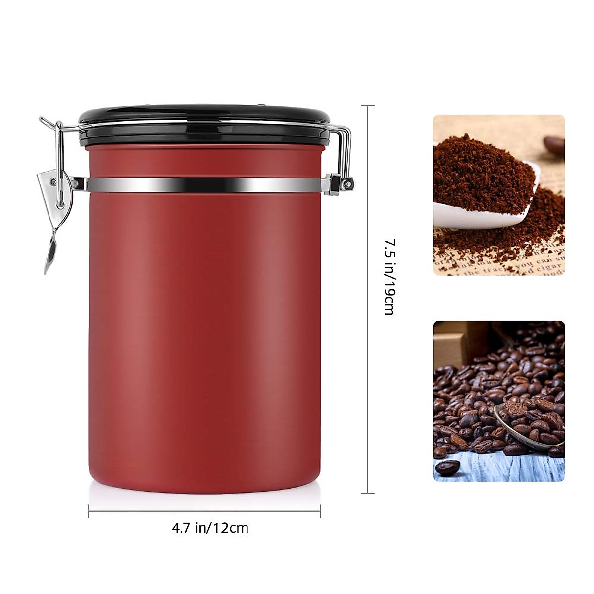Coffee Canister Red, Stainless Steel Airtight Coffee Container, Ground Coffee Bean Storage with Date Tracker, Vacuum Sealed Espresso Airtight Container, Coffee Jar, Sugar Container