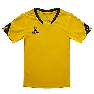 KELME Kids Team Soccer Jersey and Shorts, Boys Shirts Soccer Uniform Kit, Girls Indoor Turf Sport Outfit Gold,Kid Size 8