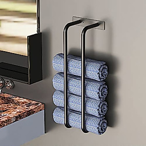 WUIVIUT Adhesive Towel Racks for Bathroom Wall Mounted, Rolled Bath Towel Holder Storage-Stainless Steel, Black Towel Shelf for Bath Towels, Hand Towels
