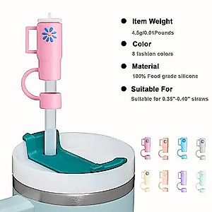 EXQUILEG Straw Covers Cap Fit for Stanley Cup, 8Pcs Silicone Straw Toppers Compatible for Stanley 30&40 Oz Tumbler, 10mm Drinking Straw Tip Covers Fit for Stanley Cups Accessories