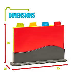 Plastic Cutting Boards for Kitchen - Colorful Flexible Cutting Mats for Cooking With Ventilated Storage Stand - Anti-Skid BPA-Free Chopping Mats for Fruits, Vegetables, Meats, Seafood & More - 4 Pack