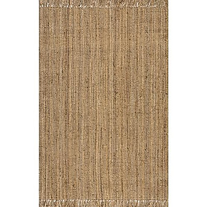 nuLOOM 8x10 Daniela Jute Tassel Hand Woven Area Rug, Natural, Solid Chunky Farmhouse Design, Natural Fiber, For Bedroom, Dining Room, Living Room, Hallway, Office, Entryway
