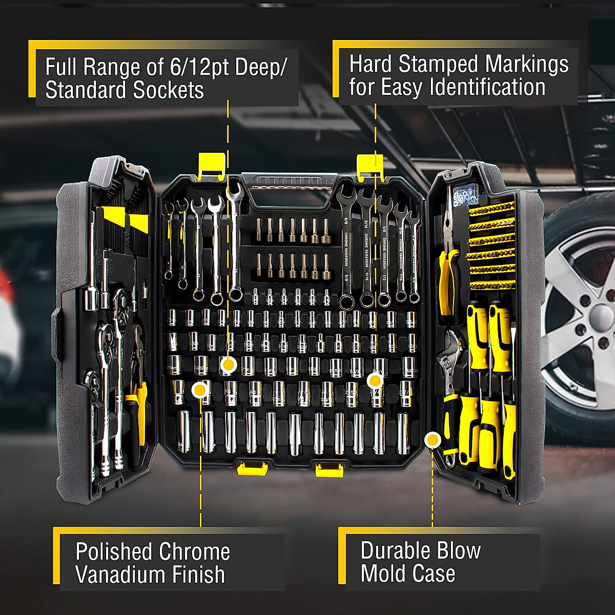 AZUNO 303PCS Mechanic Tool Set, DIY Hand Tool Kit Set, Auto Repair Tool Box, Multi-Function Organizer with Black Storage Case