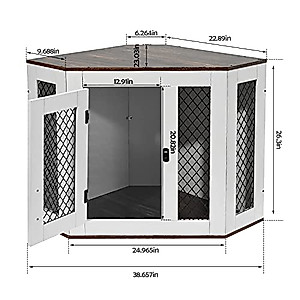 BOEASTER Corner Dog Crate Furniture, Wooden Dog Kennel End Table with Door Furniture Style Dog House Pet Crate Indoor Use for Small Medium Dogs (L38.65 x W23.03 x H26.3in)
