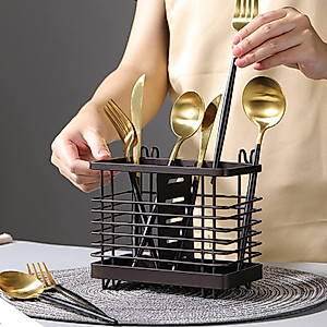 heylad Utensil Holder for Kitchen Counter- 8.1" x 4.2" x6.9" Large Utensils Holder For Farmhouse Cooking, Utensil Caddy Spatula Holder (2 Compartments )