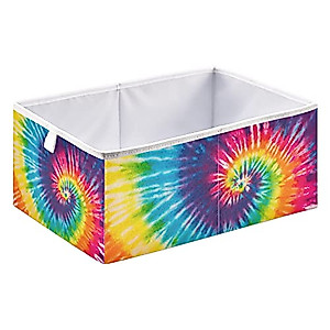 xigua Tie Dye Cube Storage Bin Large Collapsible Storage Box Canvas Storage Basket for Home,Office,Books,Nursery,Kid's Toys,Closet