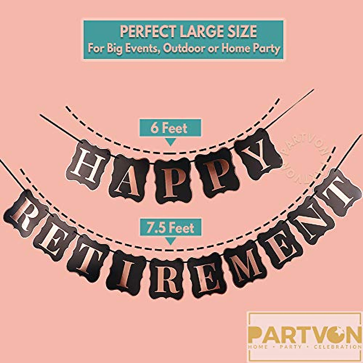 Rose Gold Happy Retirement Banner | Glitter Rose Gold Circle Dot Garland Twinkle Star Paper Hanging Bunting Banner Backdrop for Retirement Decorations | Luxurious Retirement Party Supplies for Women