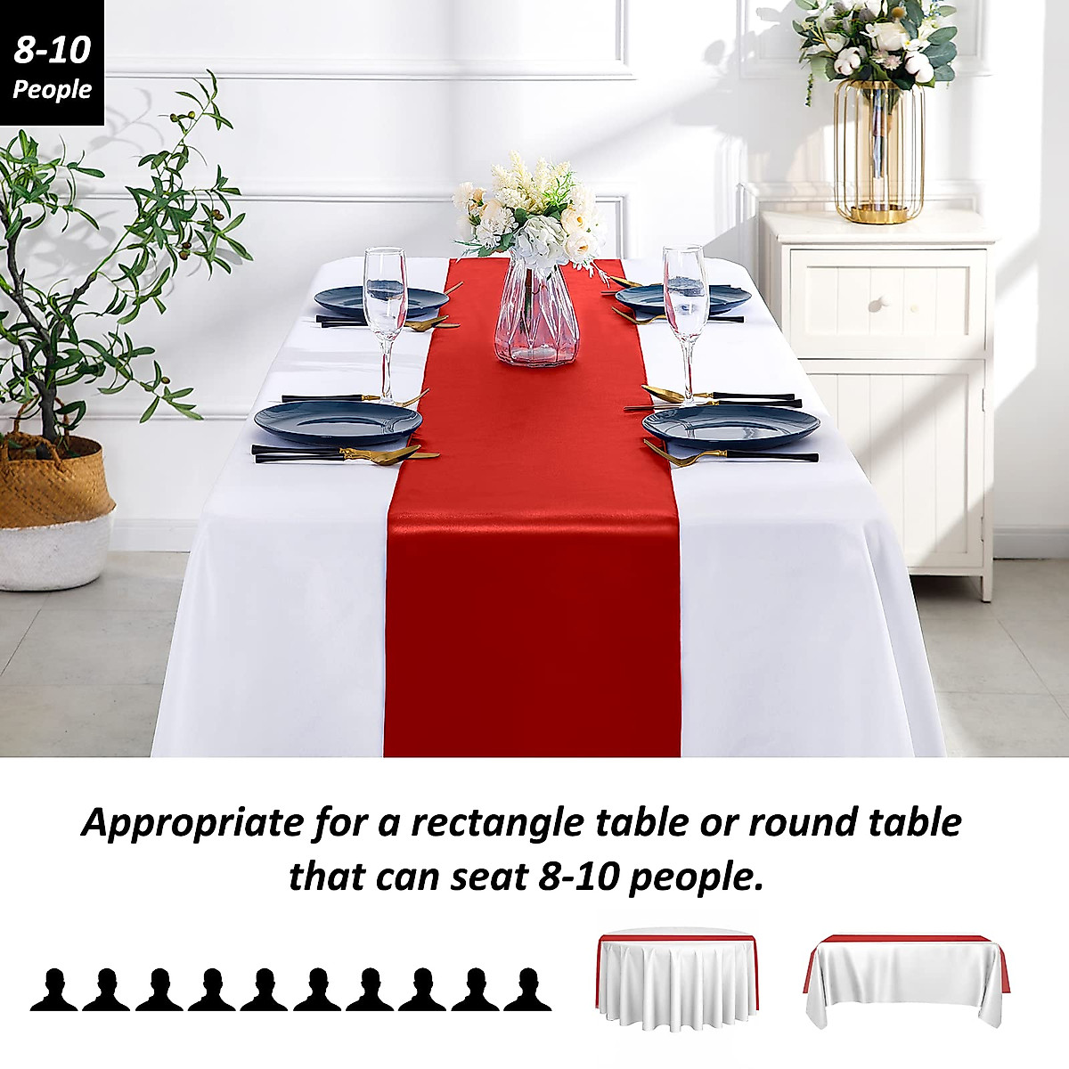 SiinvdaBZX 12 Pcs Red Satin Table Runner 12 x 108 inches Long, Bright Smooth Satin Wedding Table Runner Decorations for Birthday Parties, Buffet, Banquets, Graduations, Engagements