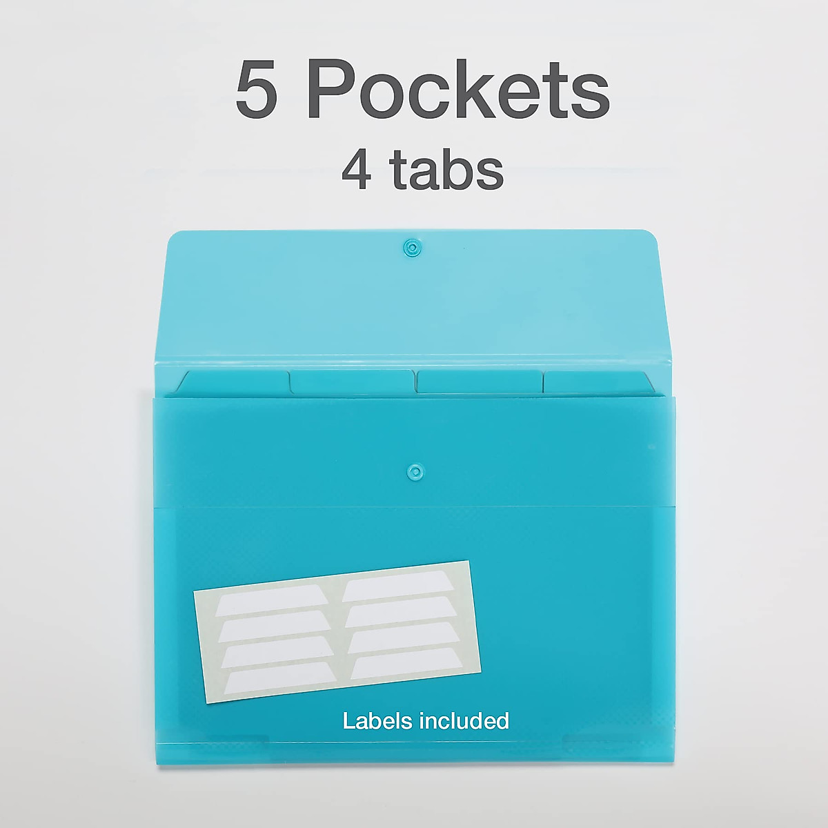 Oxford Plastic Expanding Files, 8 Pack of 5 Pocket File Organizers with 4 Tabs and Snap Closure, Letter Size Paper, 2 Black, 3 Blue, 3 Green (52005)