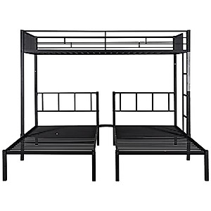 Dolonm Triple Bunk Beds, Twin Over Twin Bunk Beds for 3, Metal Triple Bunk Bed with Guardrails, 3 Twin Bunk Beds for Kids Teens Boys Girls (Black)