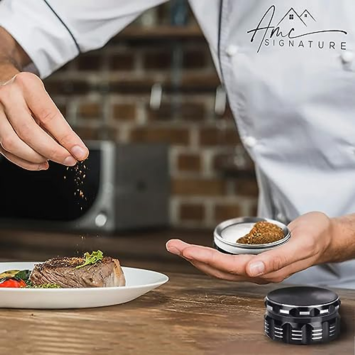 Spice Grinder Large 3 Inch, Manual Herb Grinder 4 parts Aluminum Alloy for Kitchen recreation Premium Quality (Black, 3 Inch)