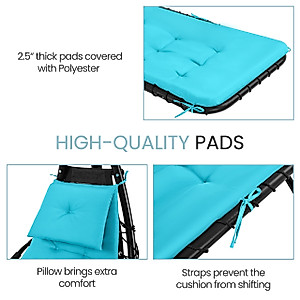 Yaheetech Outdoor Hanging Chaise Lounge Chair Hammock Chair w/Built-in Pillow and Removable Canopy for Patio Backyard Deck Garden - Teal