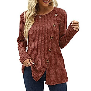 Womens Long Sleeve Tops Fall Sweaters Winter Tops for Women Casual Caramel M