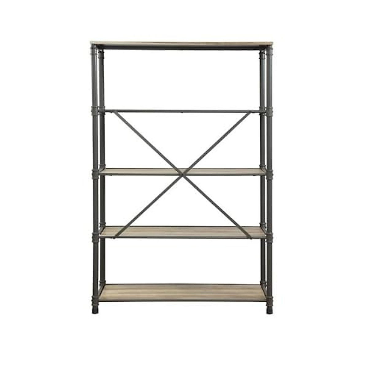 Acme Itzel 4-Tier Metal Frame Bookshelf in Sandy Gray and Oak