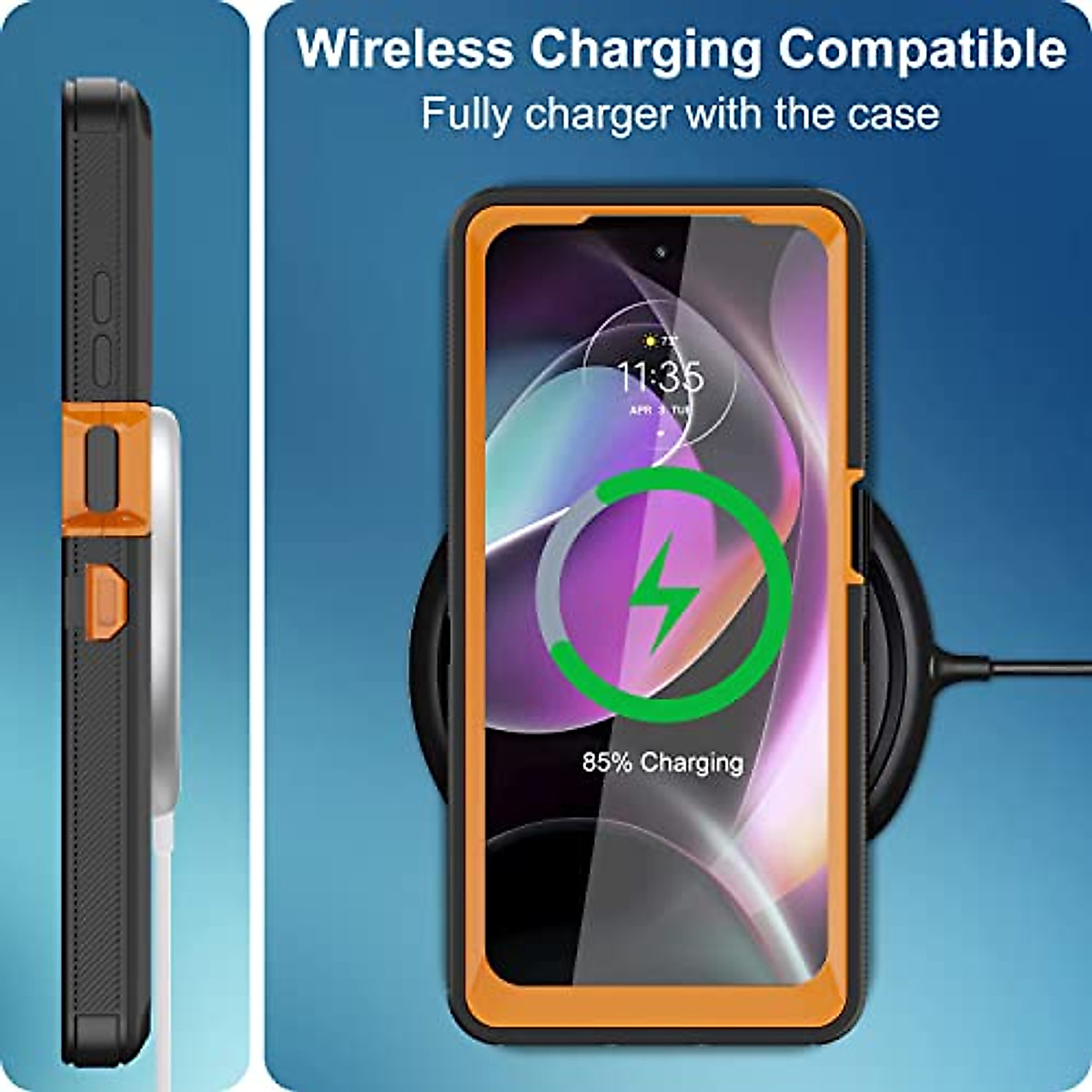 Aimoll-88 Moto G 5G 2022 Case: Heavy Duty Shockproof Protection, Built-in Screen Protector, Black/Orange