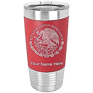 LaserGram 20oz Vacuum Insulated Tumbler Mug, Flag of Mexico, Personalized Engraving Included (Silicone Grip, Red)