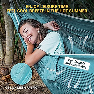 KingCamp Double Mesh Hammock, Camping Hammock Breathable Portable Outdoor/Indoor Hammocks Tree Hammock for Camping Backpacking, Hiking, Backyard, Beach Support to 440lbs with 2 Tree Straps (Cyan)