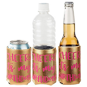 12 oz Birthday Neoprene Can Cooler Sleeves for Soda, Beer, Beverages (Pink, 12 Pack)