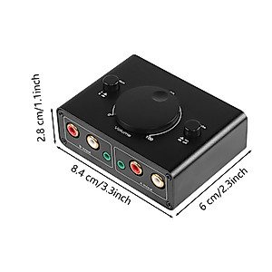 CERRXIANR Bi-Directional 2-Way 3.5mm RCA Stereo Audio Switcher, 2 Input 1 Output / 1 Input 2 Output Audio Splitter Switcher Box, One-Key Mute Button for Headphones, Speaker Computers, Laptops etc