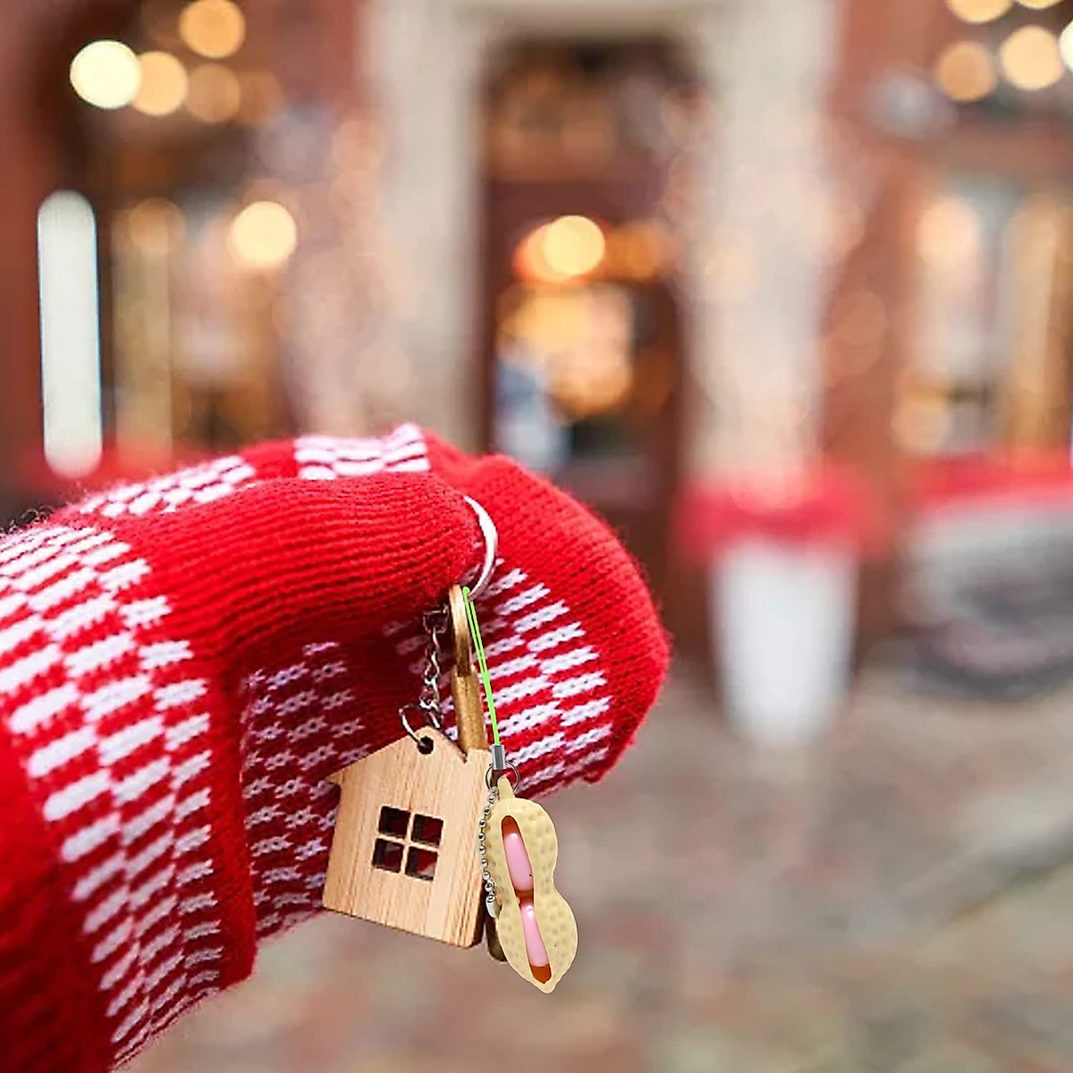 Honbay 6PCS Cute Peanut Decompression Toy Squeeze Peanut Fidget Toy Extrusion Peanut Keychain Keyring Stress Relieving Keychain Toys