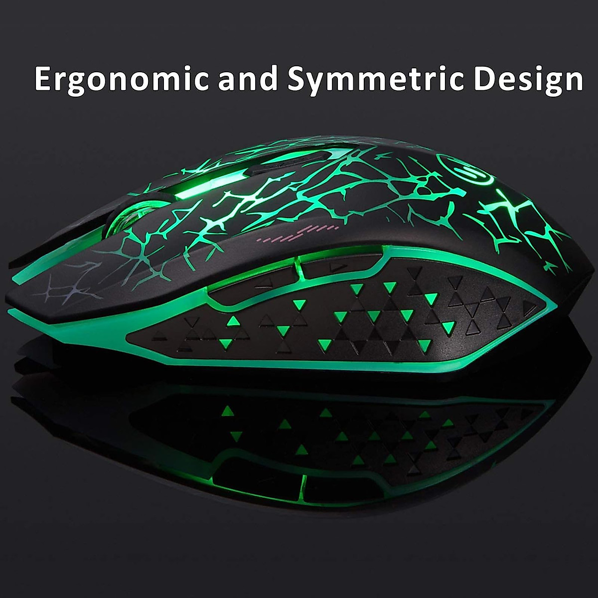 TENMOS K6 Wireless Gaming Mouse, Rechargeable Silent LED Optical Computer Mice with USB Receiver, 3 Adjustable DPI level and 6 Buttons, Auto Sleeping Compatible Laptop/PC/Notebook (green light)