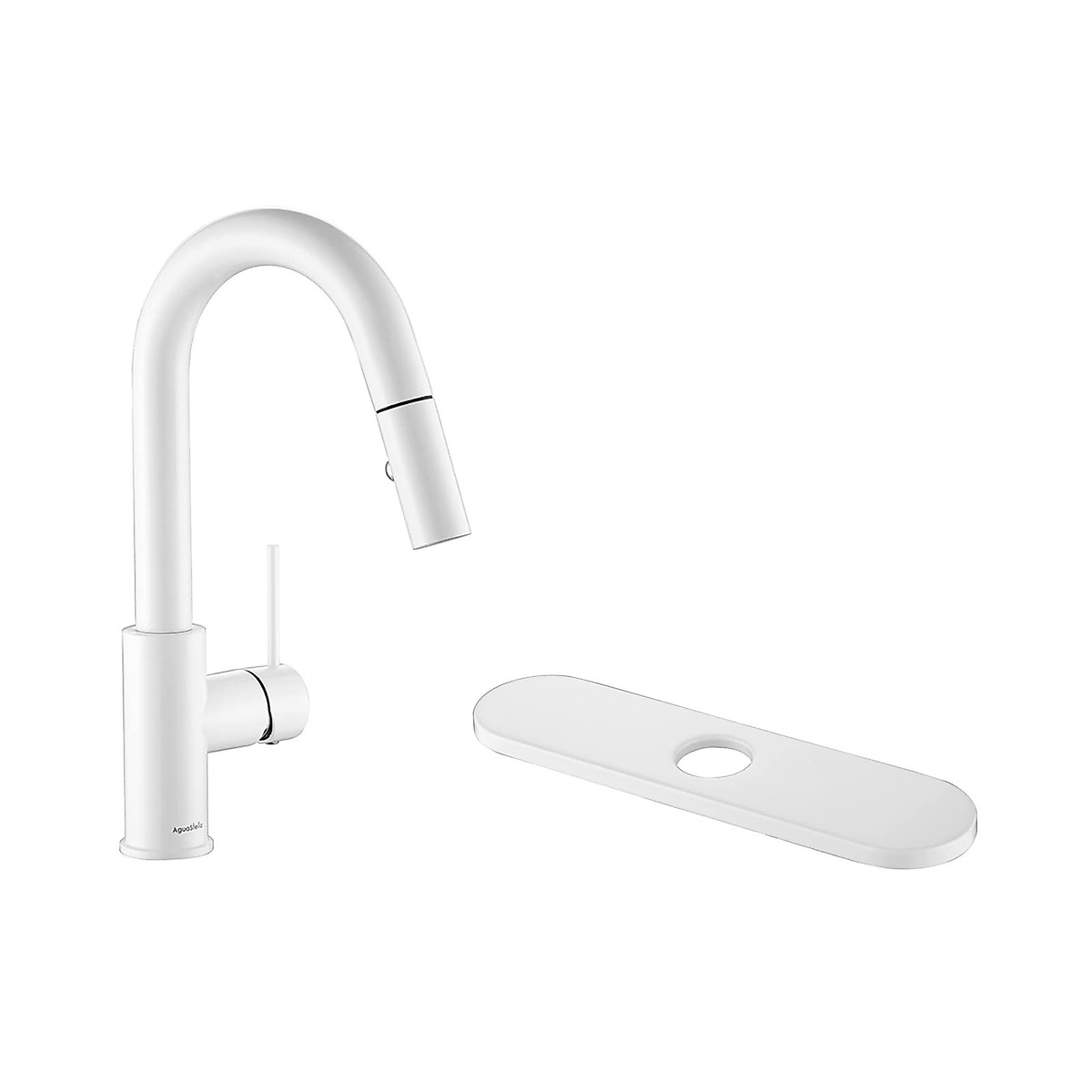 AguaStella AS59W White Bar Faucet with Pull Down Sprayer and ASD52W White Deck Plate