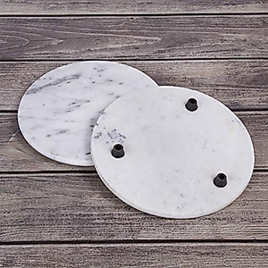 Creative Home Natural Marble Round Trivet Cheese Board Dessert Snack Appetizers Bread Serving Plate Serving Tray, 8" Diameter, Off-White (Color May Vary)