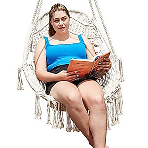 Homgava Hammock Chair Hanging Rope Swing, Hanging Chair Max 330Lbs,2 Cushions Included Macrame Swing Chair for Bedroom,Indoor, Outdoor, Porch, Patio, Garden,(Beige)