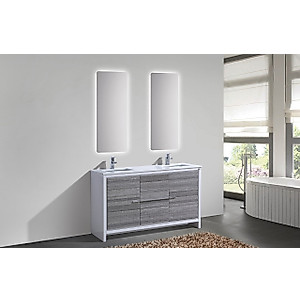 KubeBath Dolce 60″ Double Sink Ash Gray Modern Bathroom Vanity with White Quartz Counter-Top