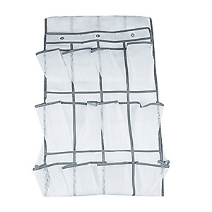24 Grid Large Pockets Mesh Storage Bag Behind The Door, Over The Door Hanging Shoe Organizer , Free iInstallation, Carrying Stainless Steel Hooks(White)