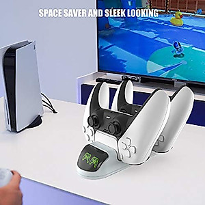PS5 Controller Charger, Etpark Upgraded PS5 Charging Station Dock with LED Indicator, Safety Chip Protection, Dual USB Type C Fast Charging, White