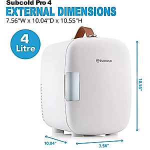 Subcold Pro4 Luxury Mini Fridge Cooler 4 Litre / 6 Cans AC & Exclusive USB ECO Power Option | Portable Small Refrigerator For The Office, Bedroom, Car, Travel, Skincare & Cosmetic (White)